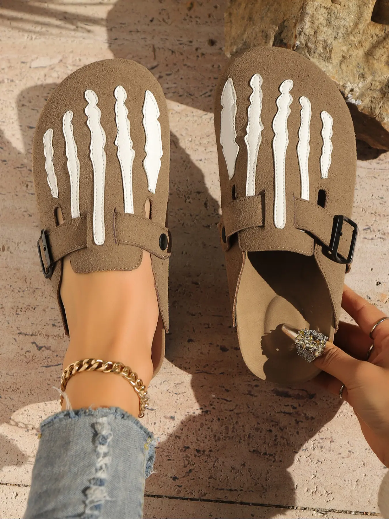 Women's Skull Print Half Slipper, Casual Comfortable Home Footwear ...