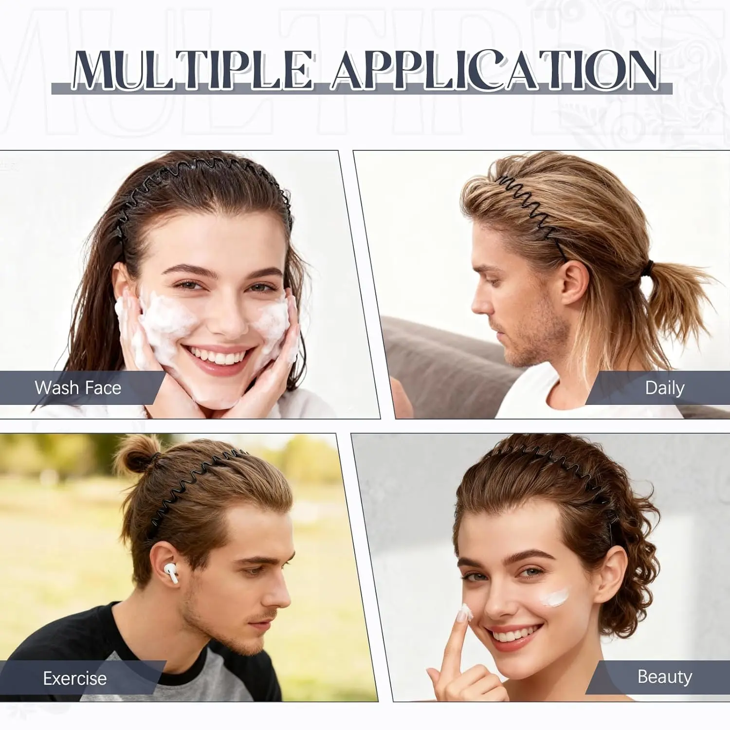 2 count Metal Hair Band, Fashion Wavy Spring Metal Headband for Men ...