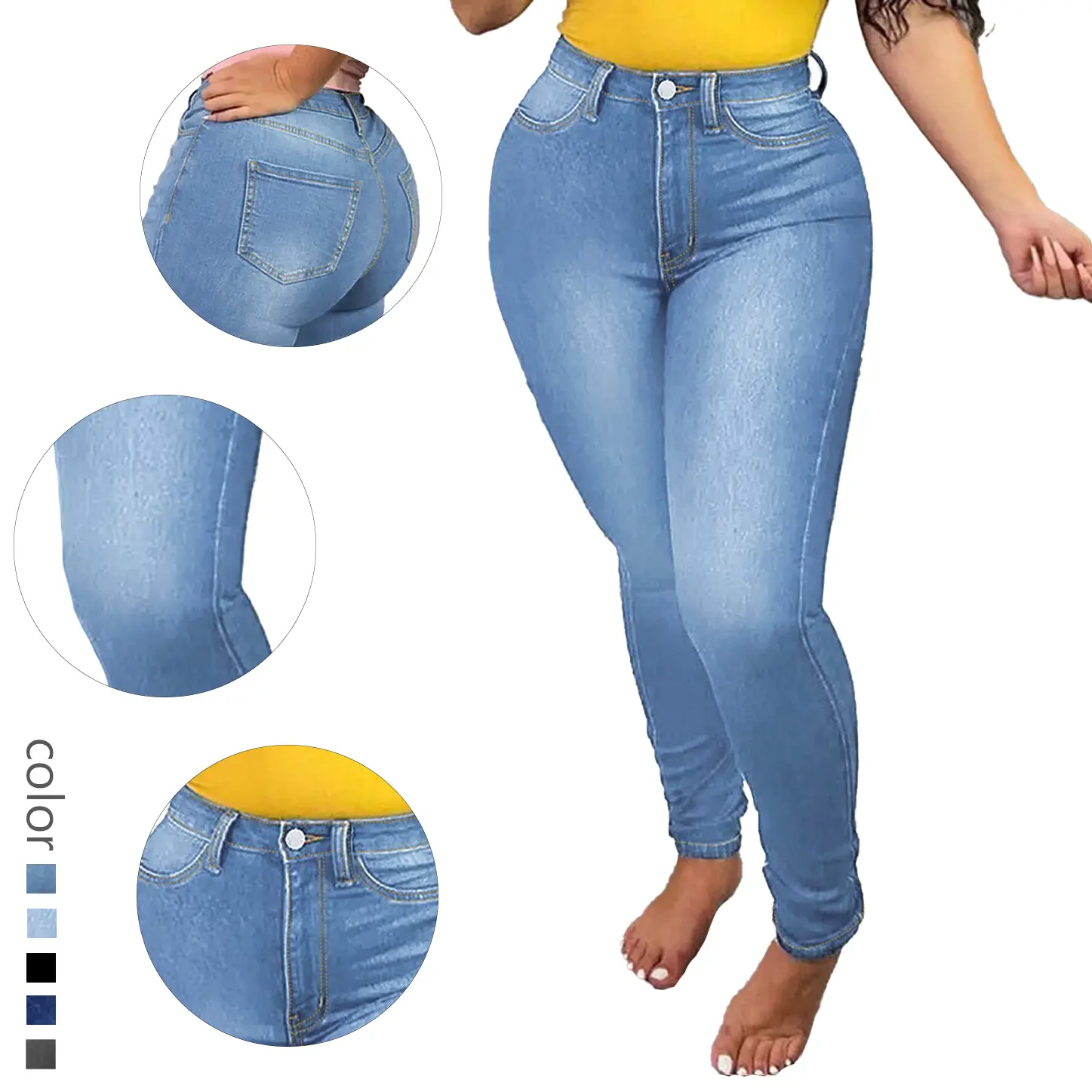 Fashion high-waisted, hip-raising and buttock-enhancing denim pants for ...