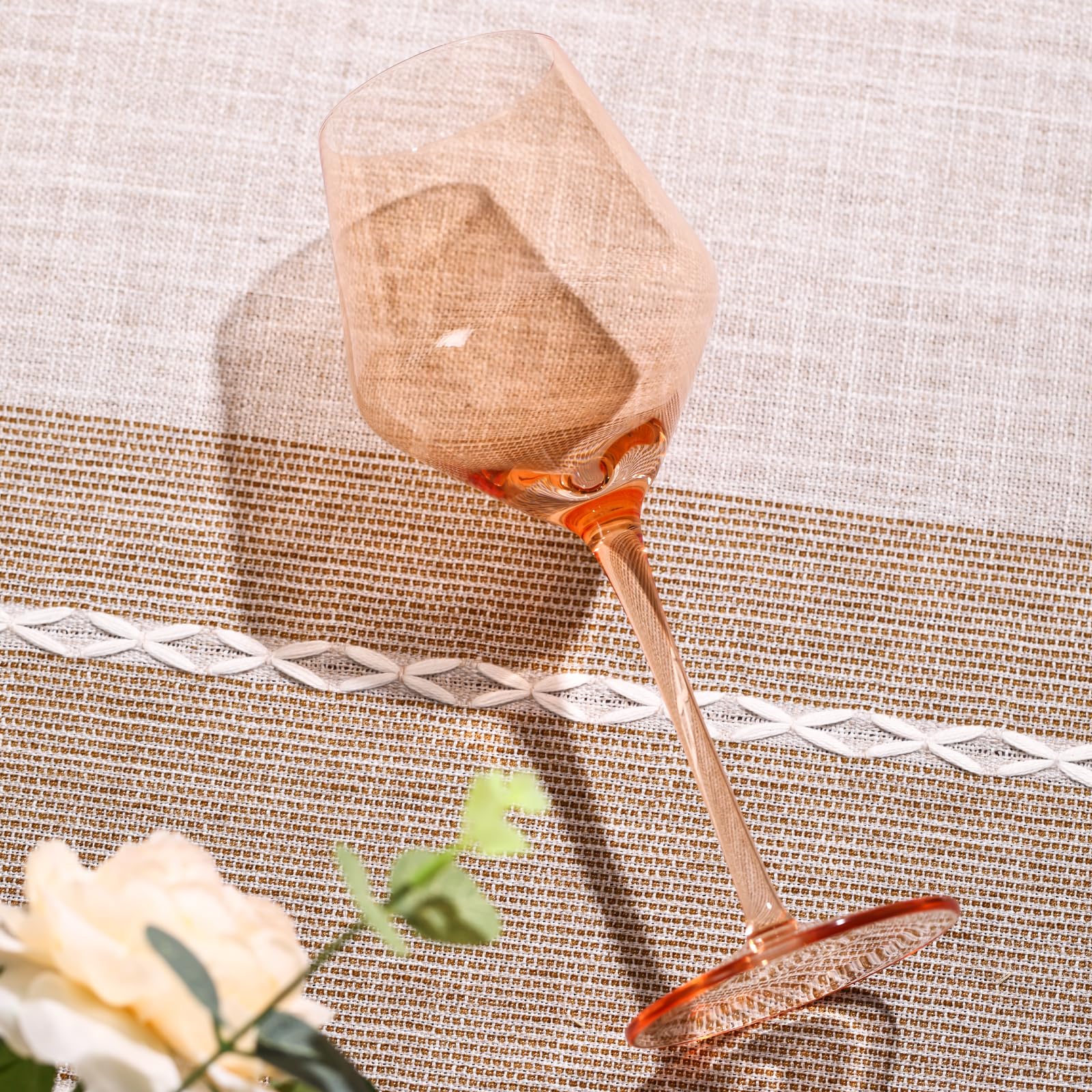 Peach Color Wine Glasses Set 6-16oz Light Pink Wine Glasses with Stem ...