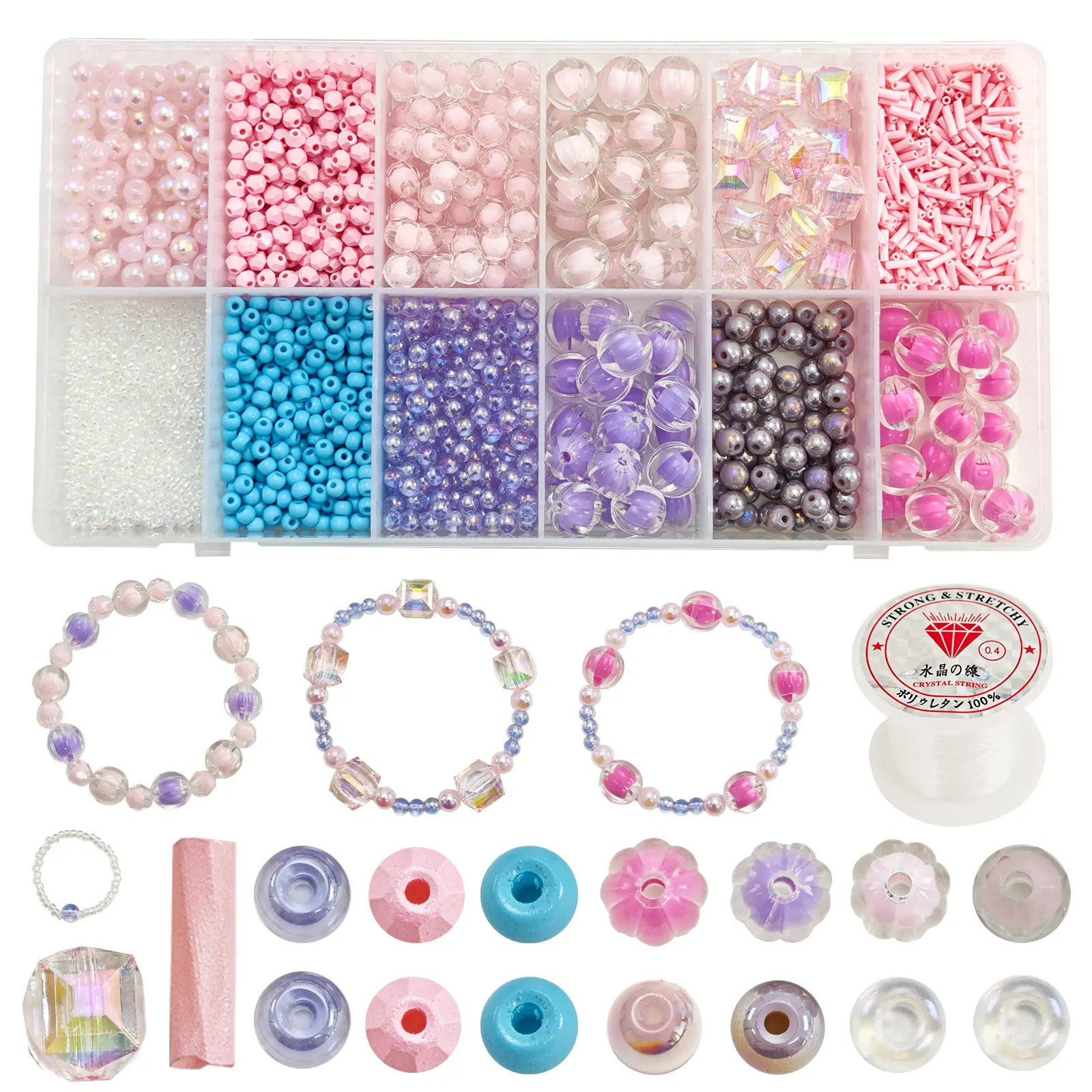 4382pcs Macaron Pink-Purple Gradient Acrylic & Glass Mixed Bead Set ...