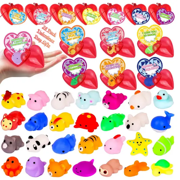 28 Pack Valentine’s Day Cards with Mochi Squishy Toys, Cute Heart Gift ...