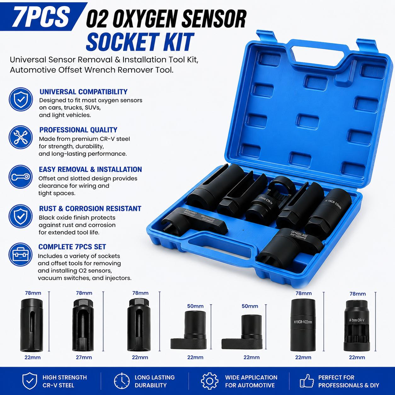 7PCS O2 Oxygen Sensor Socket Kit, Universal Sensor Removal ...