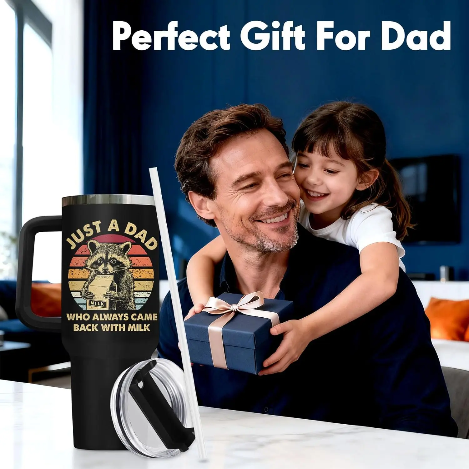 Funny Raccoon Pattern 40oz Tumbler with Handle, Just A Dad Who Came ...