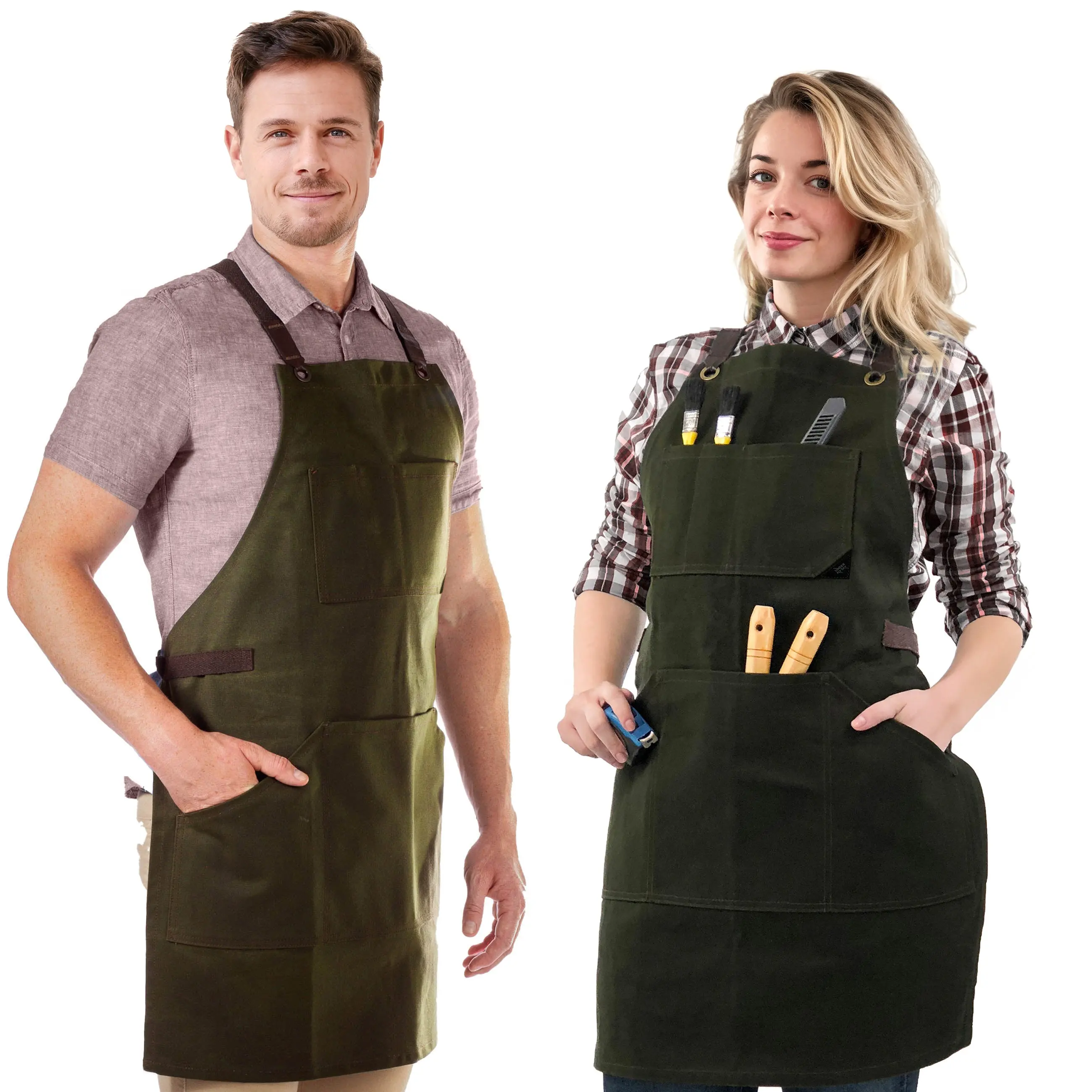 Work Apron - Waxed Canvas, Tool Pockets, CrossBack, Heavy-Duty, Chef ...