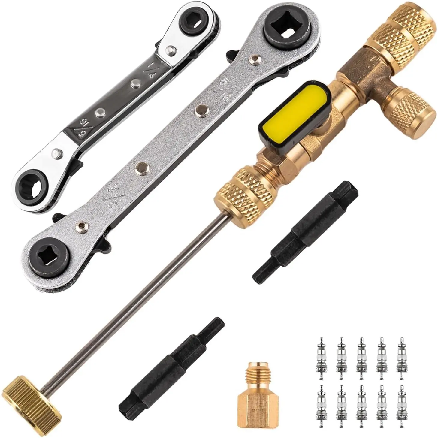 Valve Core Remover Installer Tool and HVAC Service Wrench Set with Hex ...